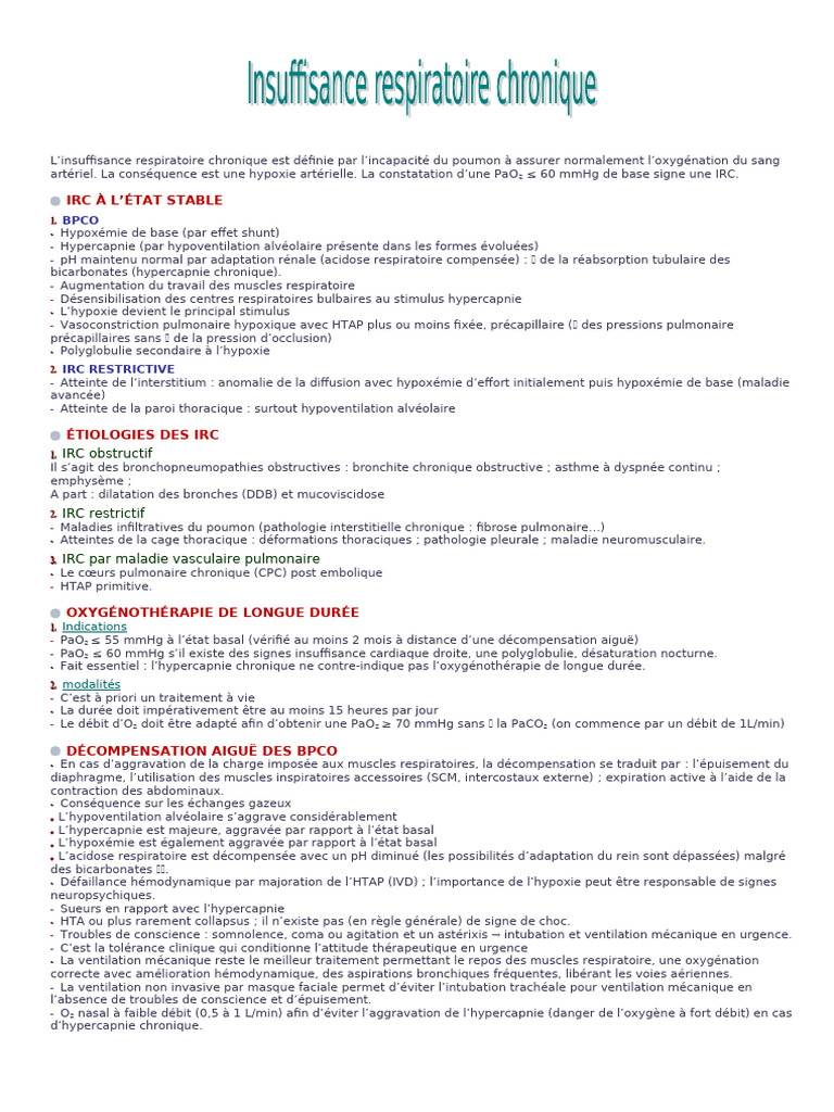 Insuffisance Respiratoire Chronique : Causes et Traitements | PDF ...
