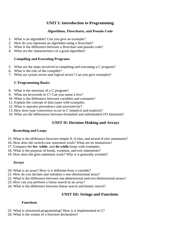 For PPS VIVA and END SEM EXAM SHORT QUESTIONS | PDF | Pointer (Computer Programming) | Control Flow