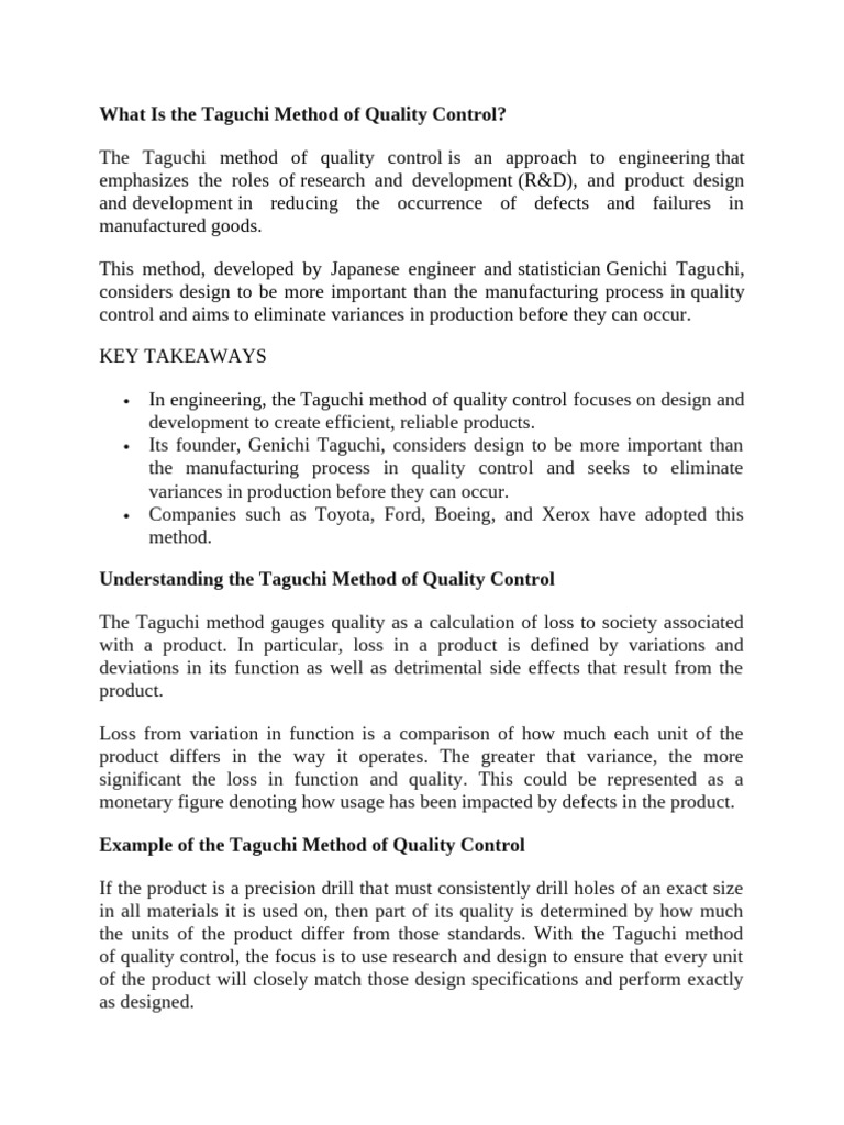 Taguchi Philosophy | PDF
