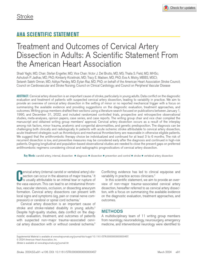 Treatment and Outcomes of Cervical Artery Dissection in Adults: A ...