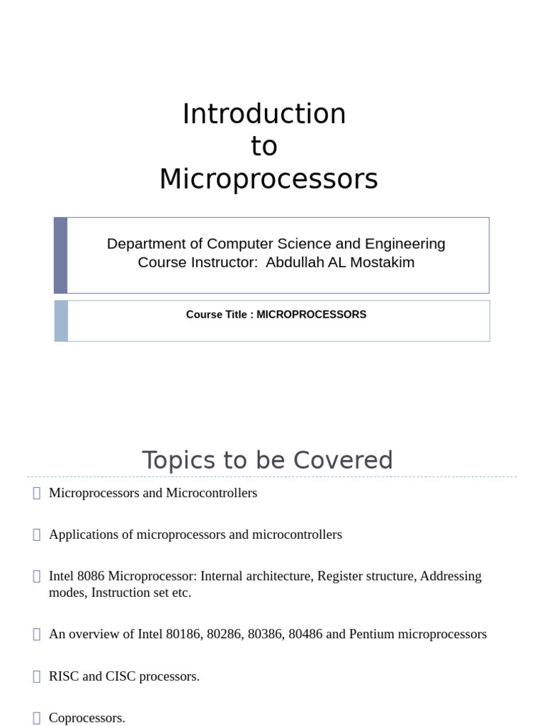 Lecture 1 Intro To Microprocessors Pdf Microprocessor Central Processing Unit