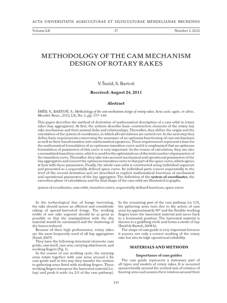 Methodology of The Cam Mechanism Design of Rotary Rakes | PDF ...