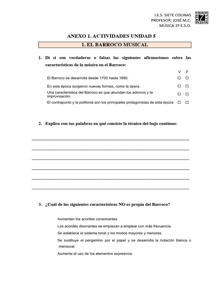Actividades sobre el Barroco Musical | PDF | Musica barroca | Orquestas