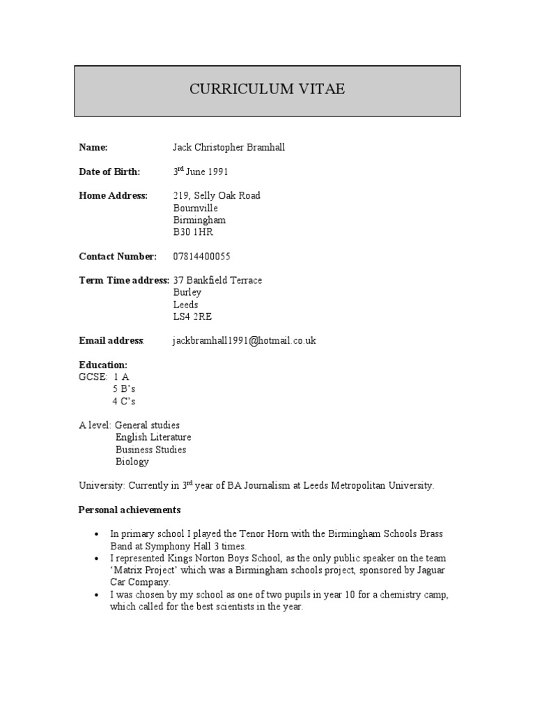 Jack CV | PDF | Further Education | Science