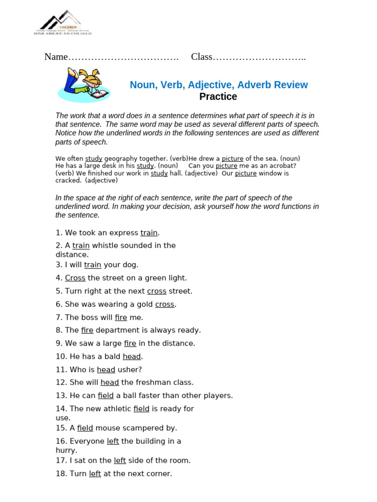 Nouns Adjectives Adverbs Verbs Review Packet | PDF | Part Of Speech ...