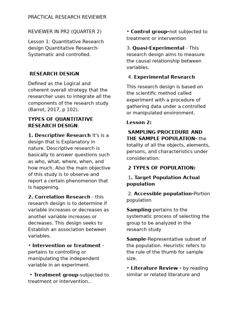 Practical Research Reviewer | PDF | Sampling (Statistics) | Statistics
