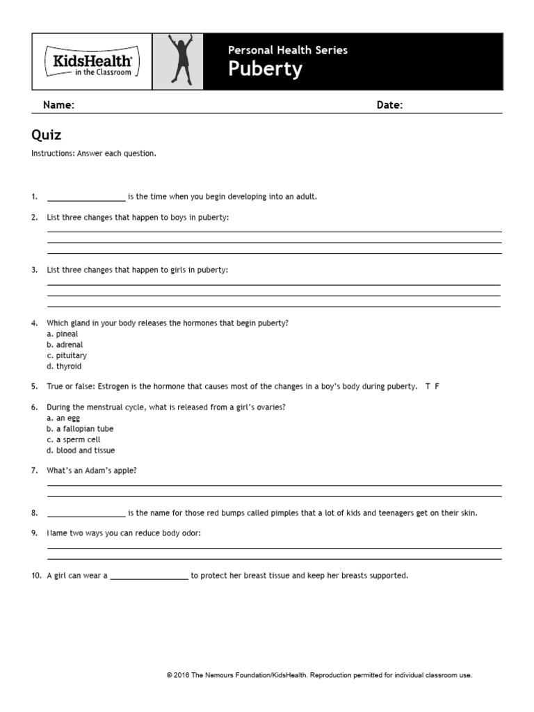 Puberty Quiz | PDF