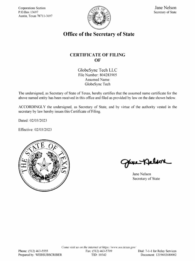 Certificate of Filing | PDF