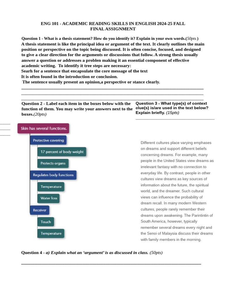ENG-1 Final Assignment 2024-25 Fall | PDF | Argument | Dream