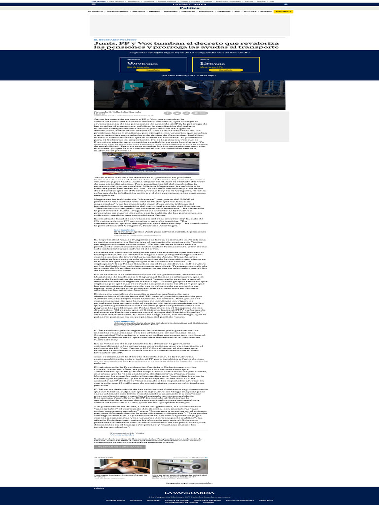 Junts y PP Votan en Contra El Decreto Que Revaloriza Las Pensiones y Prorroga Las Ayudas Al ...