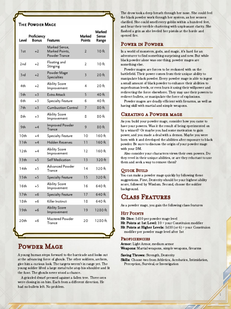 (Class) The Powder Mage - GM Binder | PDF | Artillery | Firearms