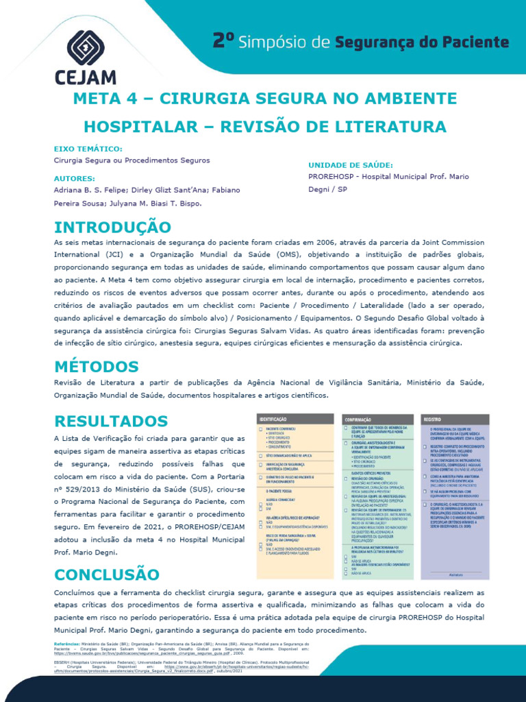 Meta 4: Cirurgia Segura no Hospital | PDF | Hospital | Segurança do ...