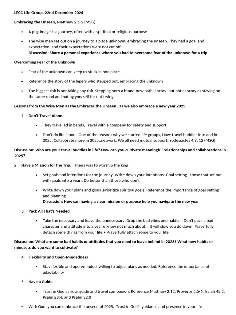 LECC Life Group, 22nd December 2024 | PDF