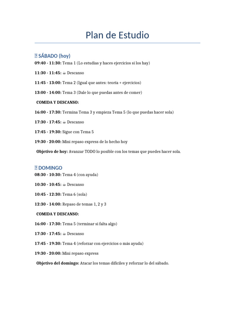 Plan de Estudio Intensivo Fin de Semana | PDF