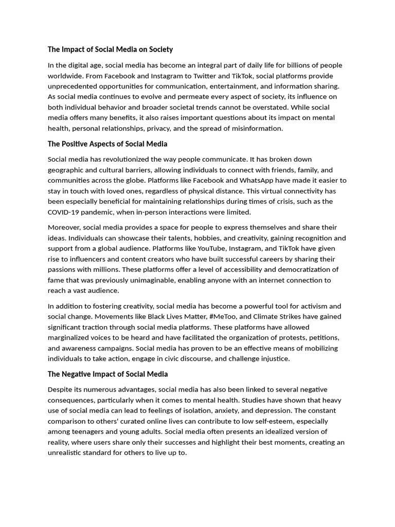 The Impact of Social Media on Society | PDF | Social Media | Popular Culture & Media Studies