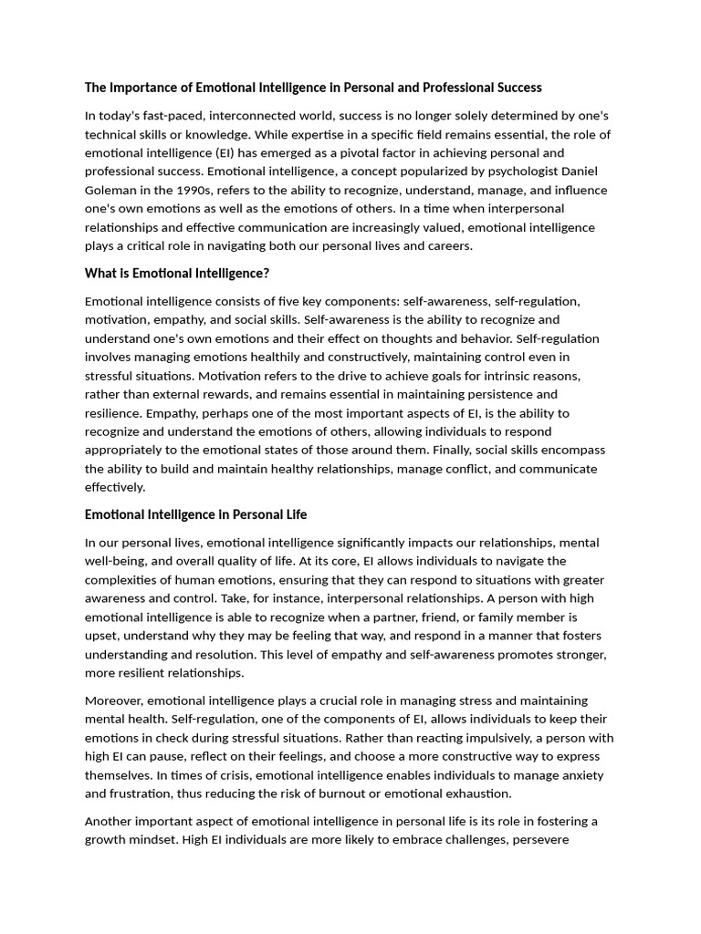 The Importance of Emotional Intelligence in Personal and Professional ...