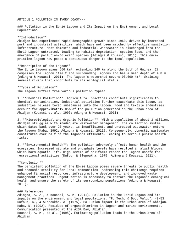 ARTICLE 1 POLLUTION IN IVORY COAST | PDF | Pollution | Human Impact On ...