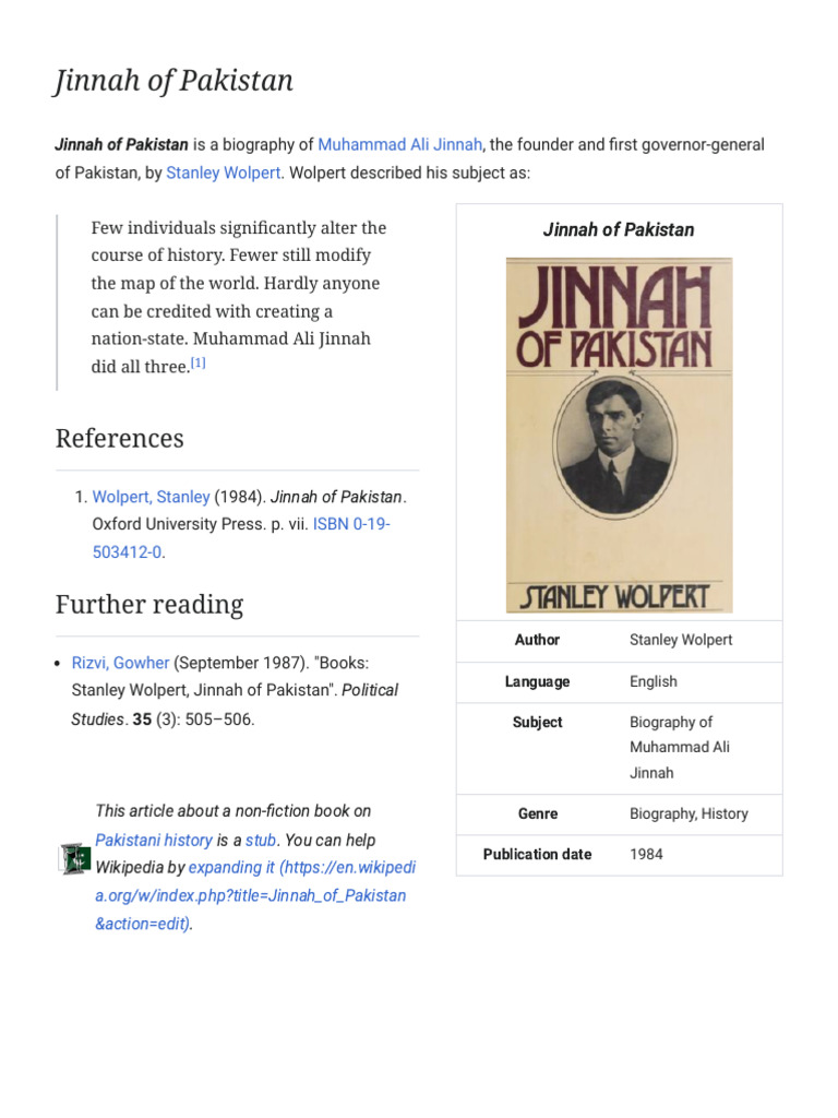 Jinnah of Pakistan - Wikipedia | PDF