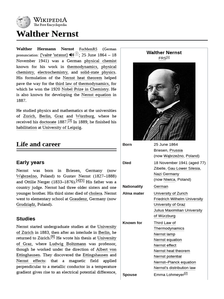 Walther_Nernst (1) | PDF | Physics | Physical Sciences