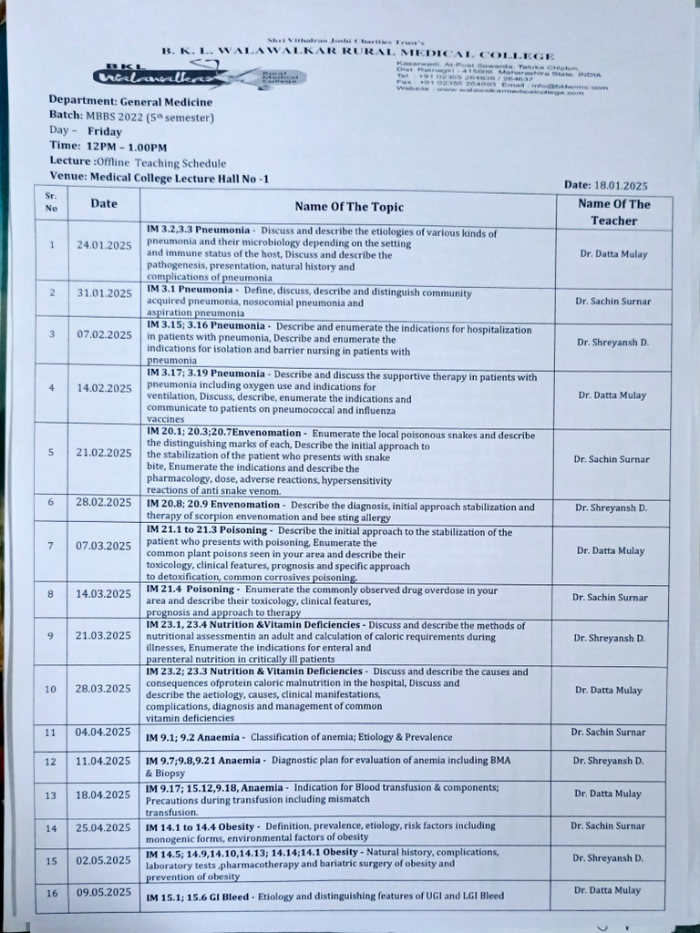 batch 2022 lecture schedule | PDF