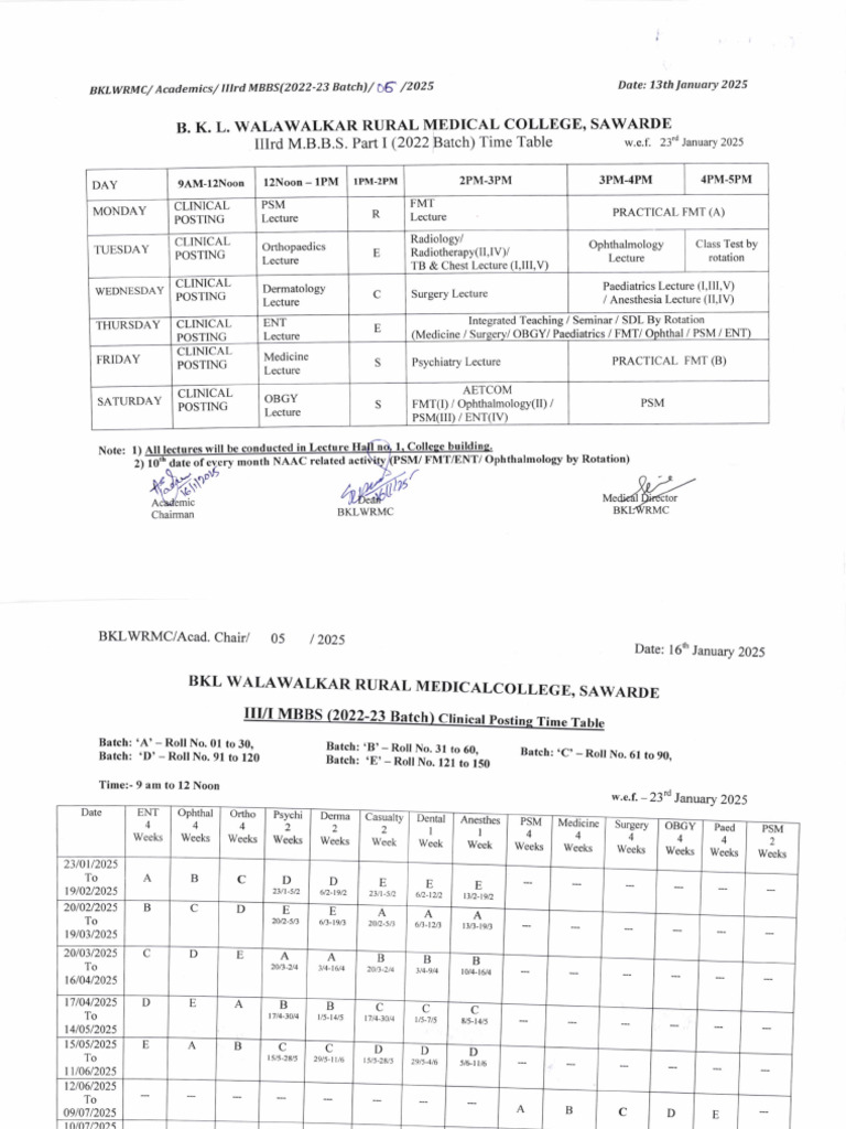 Ill - I M.B.B.S (2022 Batch) Time Table | PDF | Educational Stages ...