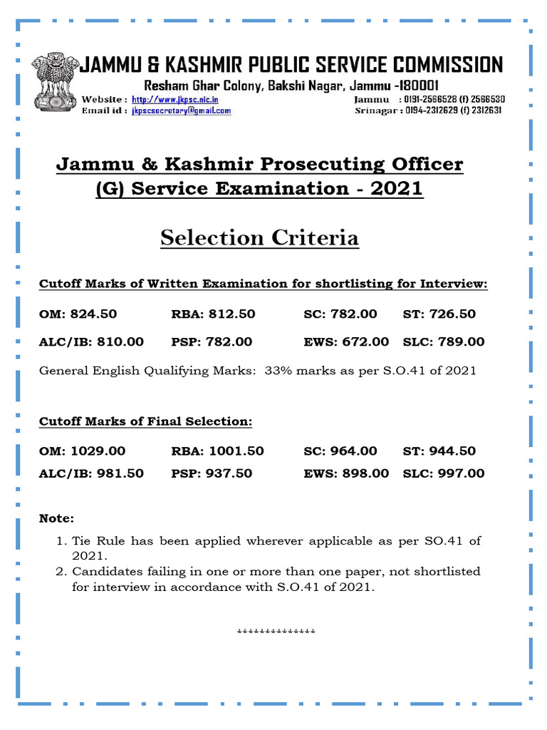 J&K Prosecuting Officer Exam Cutoff 2021 | PDF