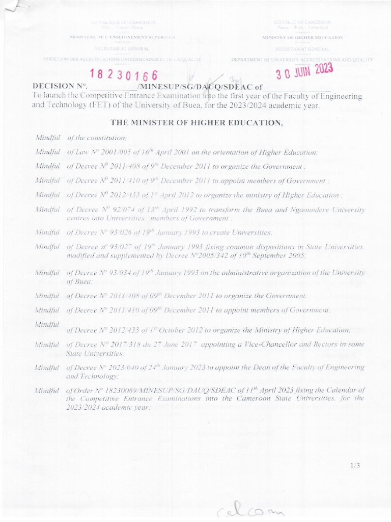 FET UB 2023 1ere Annee en | PDF