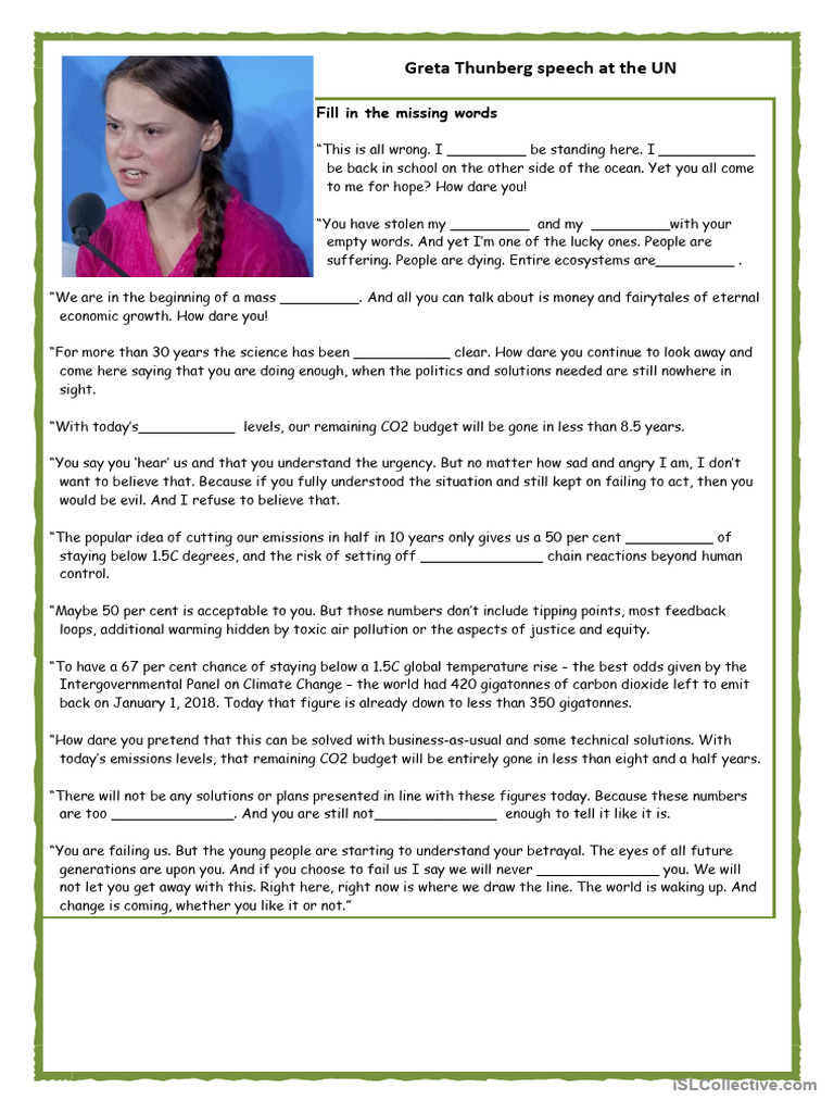 Greta Thunberg's UN Climate Speech | PDF | Climate Change | Climate
