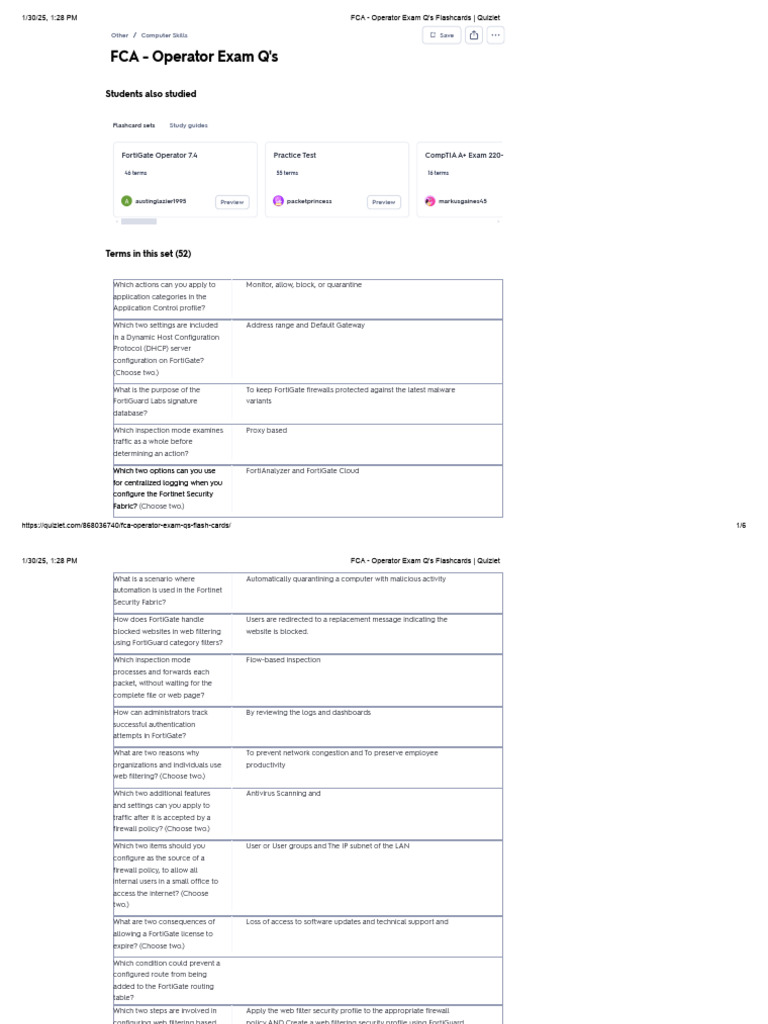 FCA - Operator Exam Q's Flashcards - Quizlet | PDF | Transport Layer ...