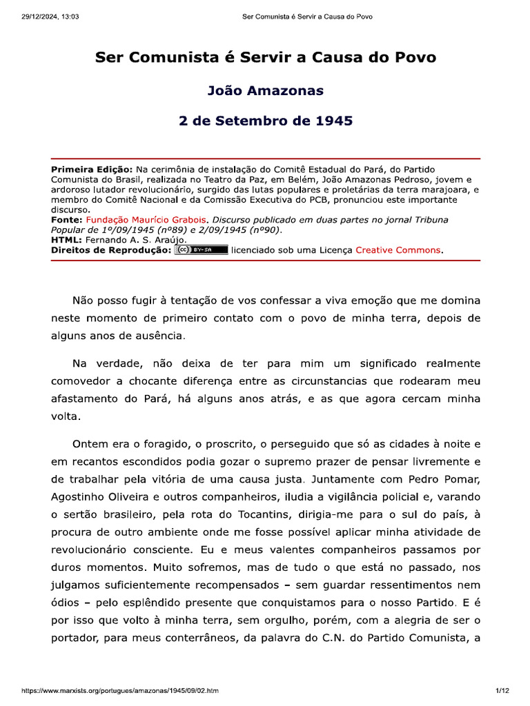 Ser Comunista é Servir a Causa do Povo | PDF