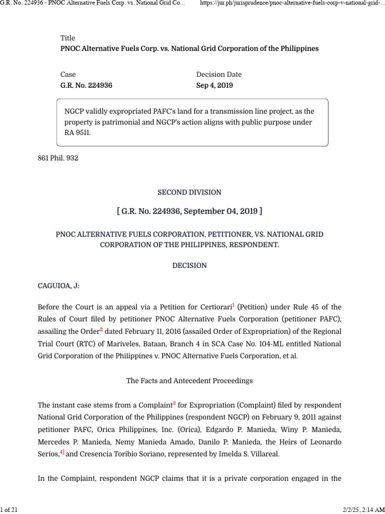 Highlighted - G.R. No. 224936 - PNOC Alternative Fuels Corp. vs ...