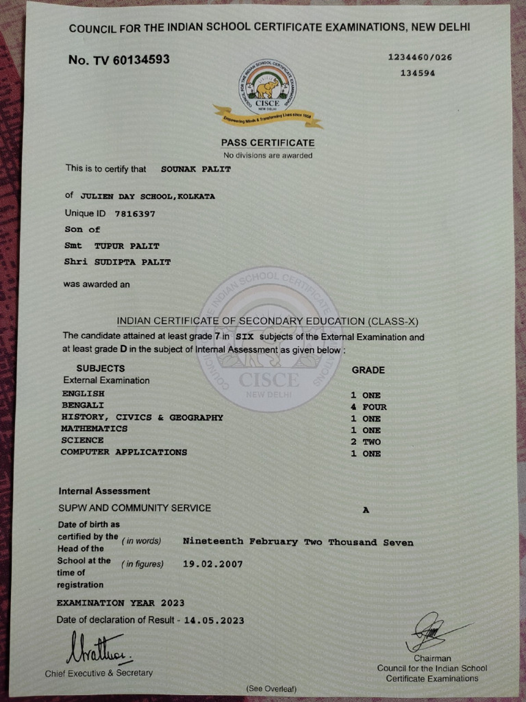 Class 10 Certificate | PDF