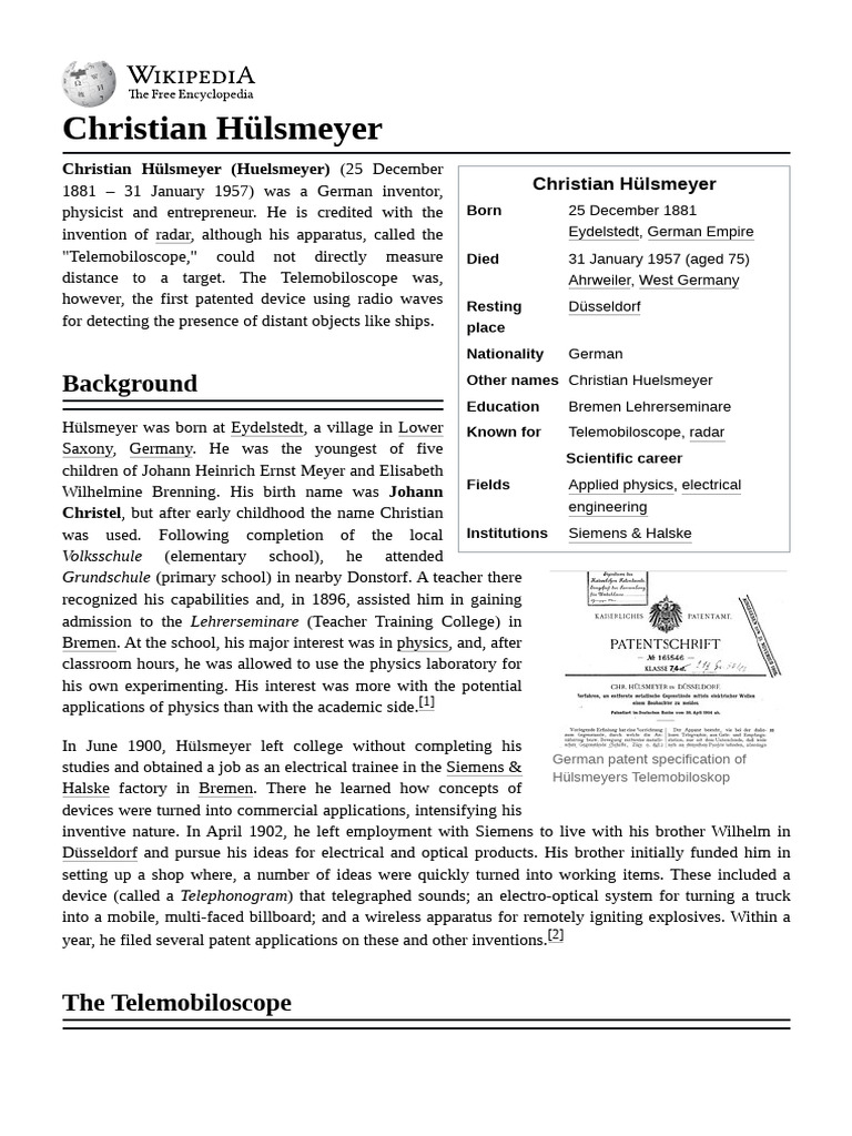 Christian_Hülsmeyer | PDF | Telecommunications Engineering ...