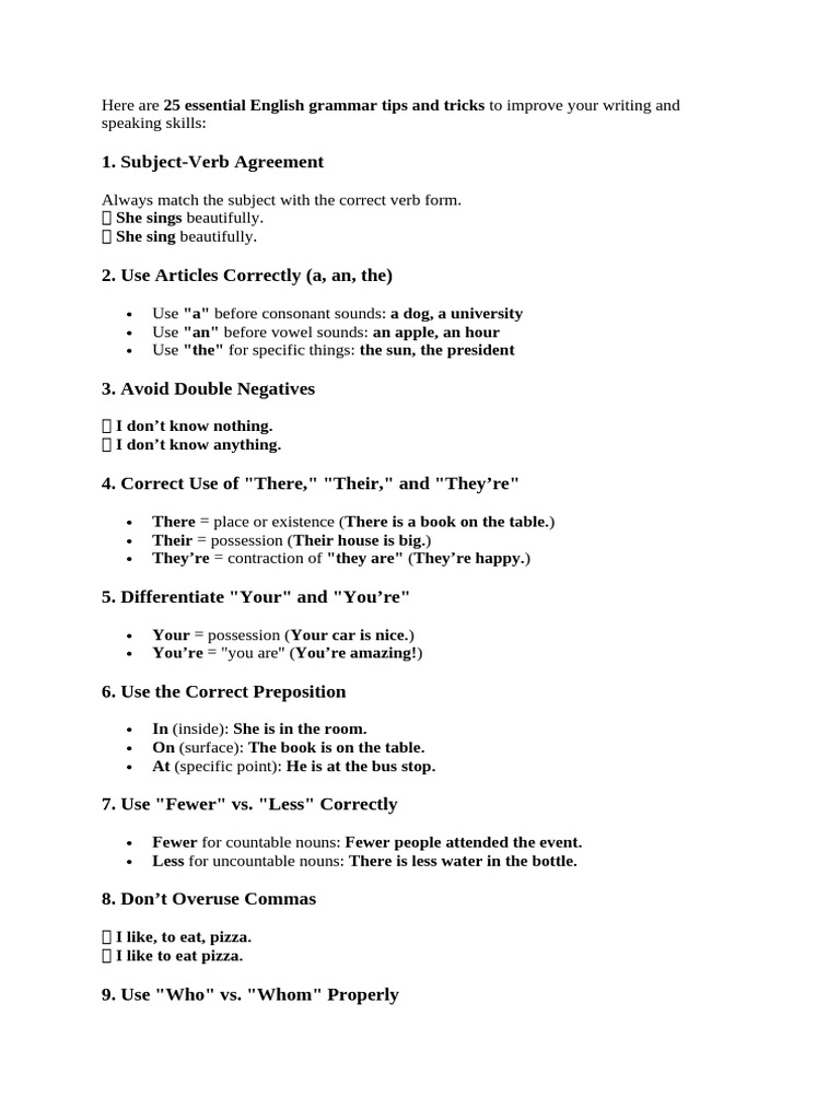 25 Essential Grammar Tips and Tricks | PDF | English Grammar | English ...