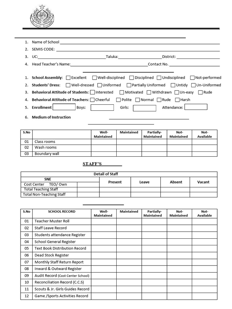 School Visit Proforma 2024-25 | PDF