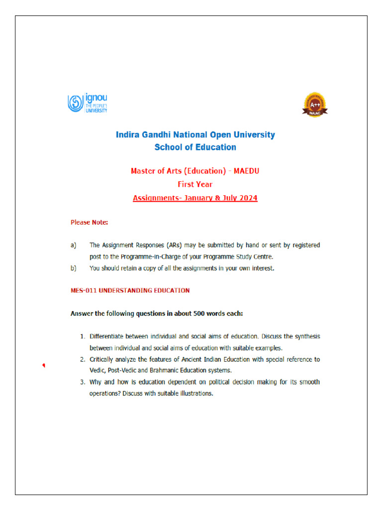 MES 011 Solved Assignment 2024 - 240320 - 153402 | PDF