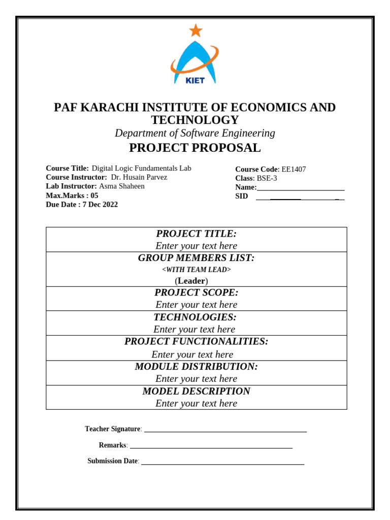 Digital Logic Lab Project Proposal | PDF