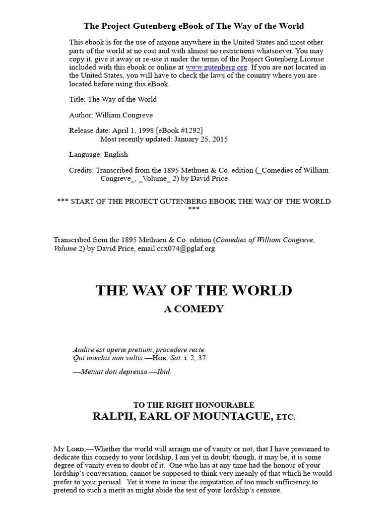 The Way of The World, by William Congreve | PDF