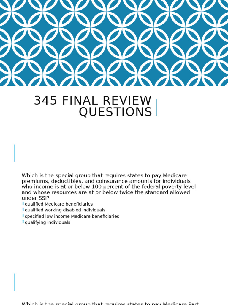 345 Final Review Questions Winter 2024 | PDF | Medicare (United States ...