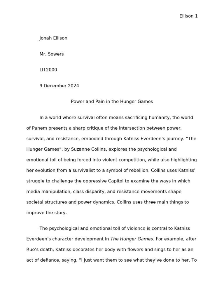Rough Draft For Literary Analisis | PDF | The Hunger Games