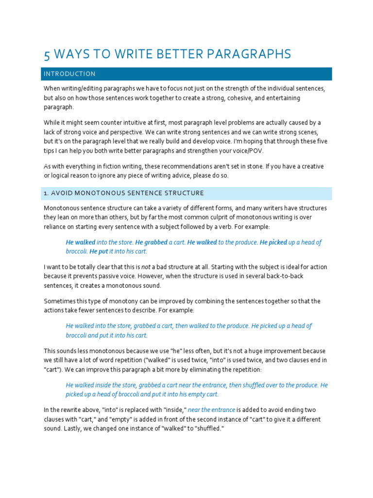 5 Ways To Write Better Paragraphs - Show Notes | PDF | Sentence ...