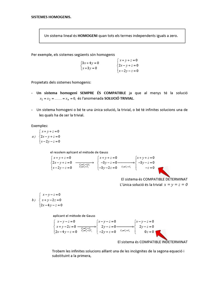 Sistemes Lineals Homogenis. | PDF