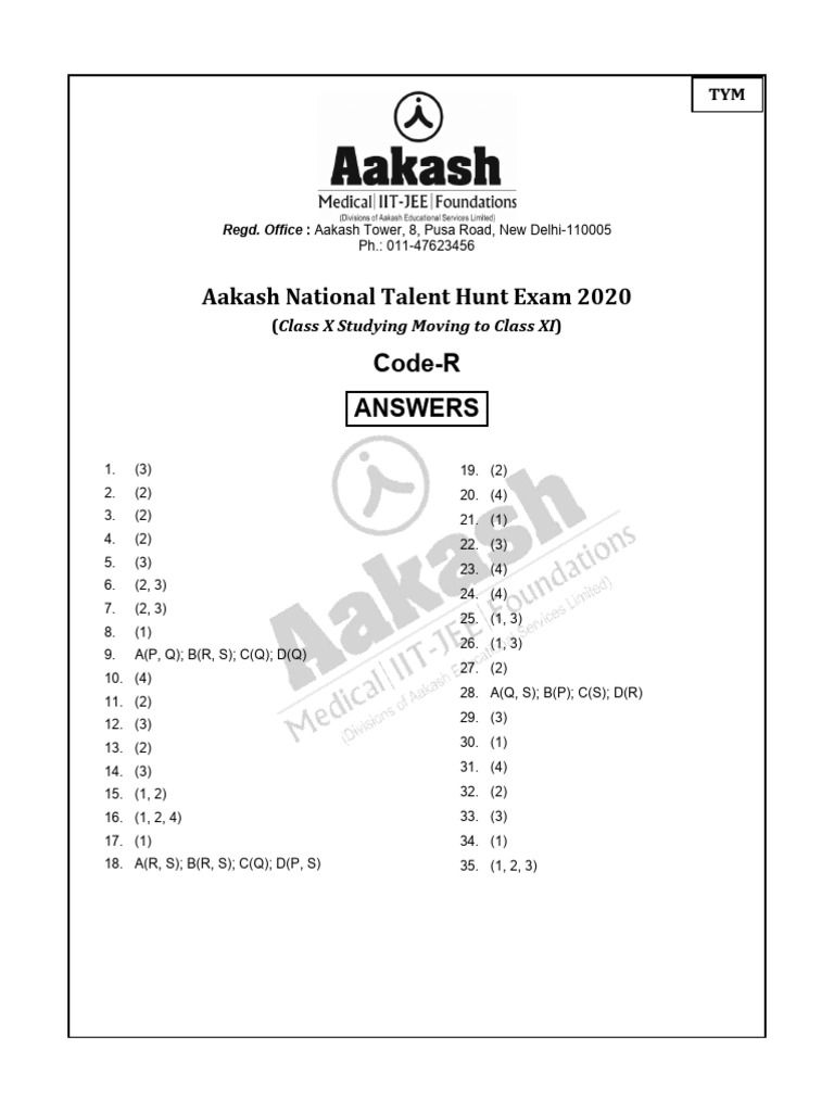 ANTHE-2020 - (X Studying) - Code-R - Answer | PDF
