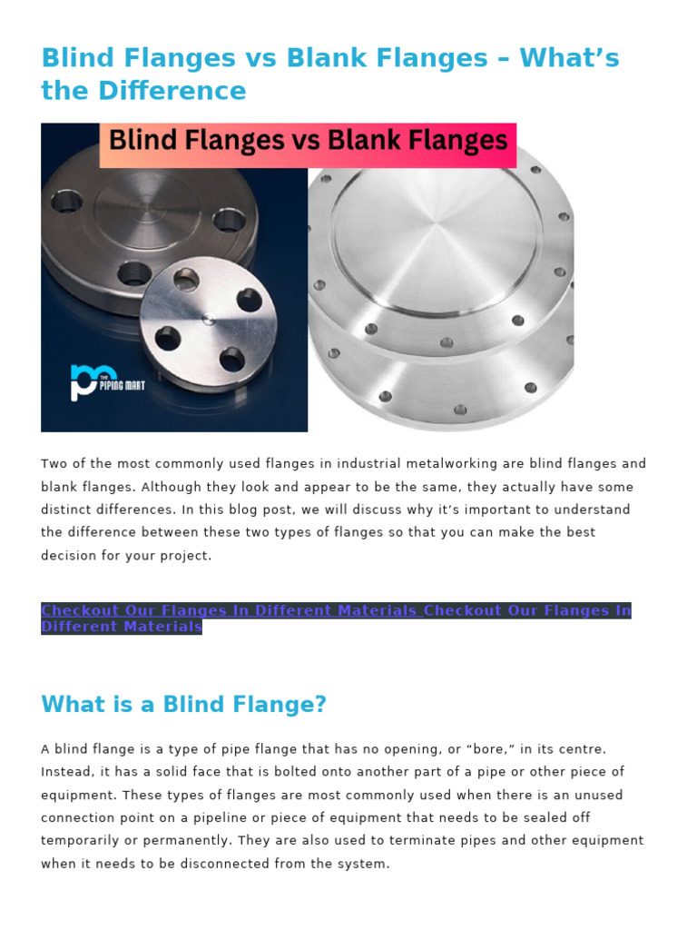 Blind Flanges Vs Blank Flanges - What's The Difference | PDF | Pipe ...