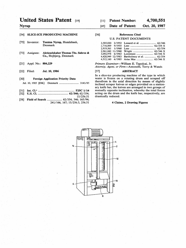 ATLAS SABROE ICE FLAKER PATENT US4700551 | PDF
