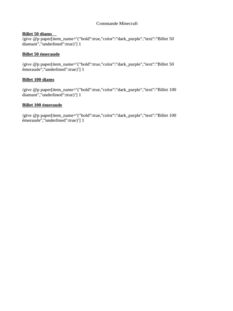 Minecraft Custom Currency Commands | PDF