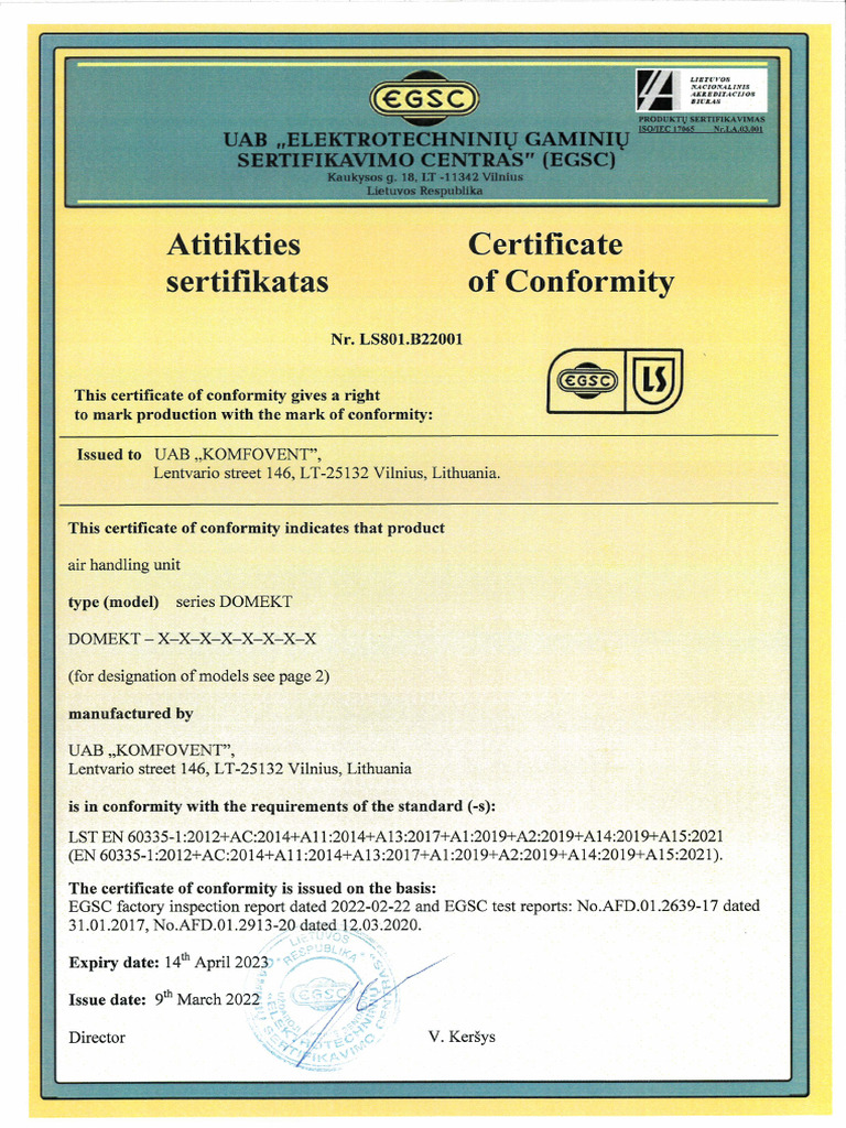 DOMEKT Certificate of Conformity EN | PDF