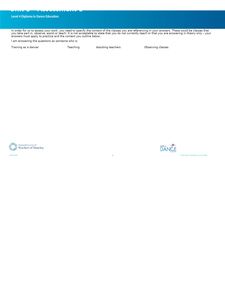 DDE Unit 1 Assessment Worksheet 1 - September 2024 3 | PDF | Nutrition ...