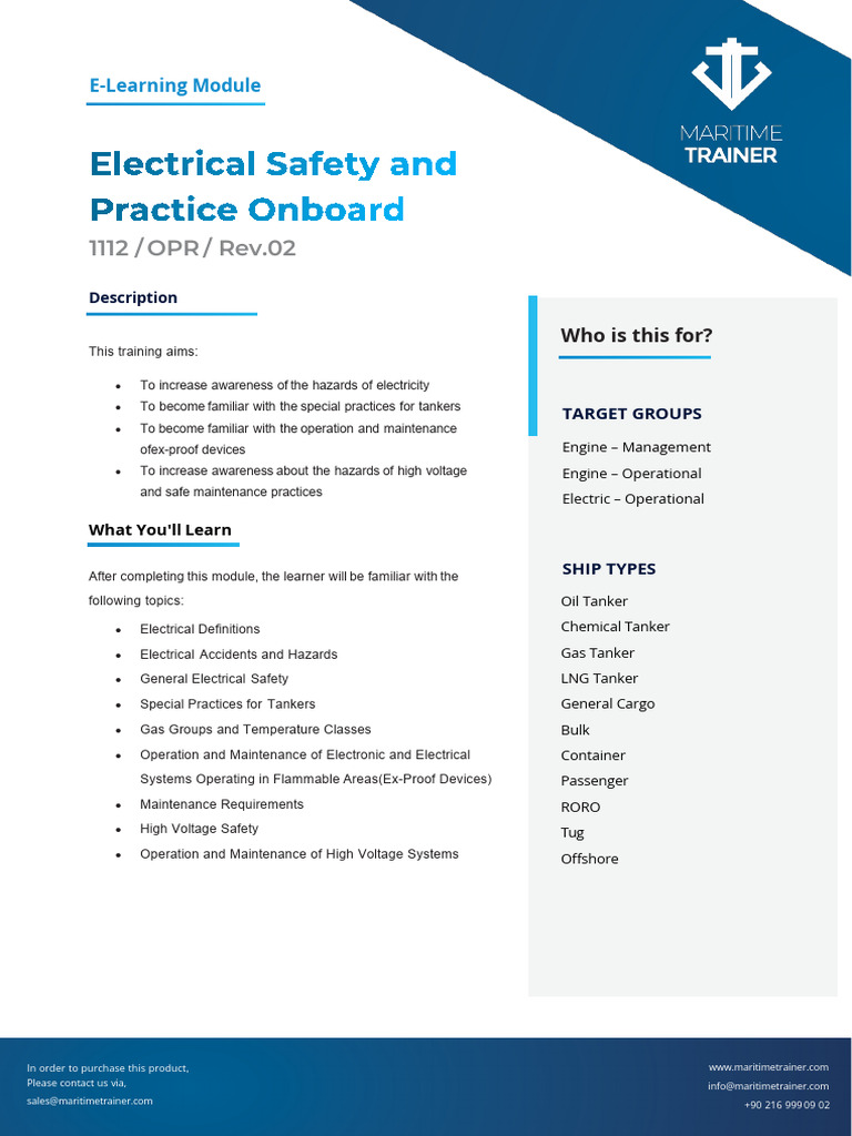 1112 - Electrical Safety and Practice Onboard | PDF | Educational ...