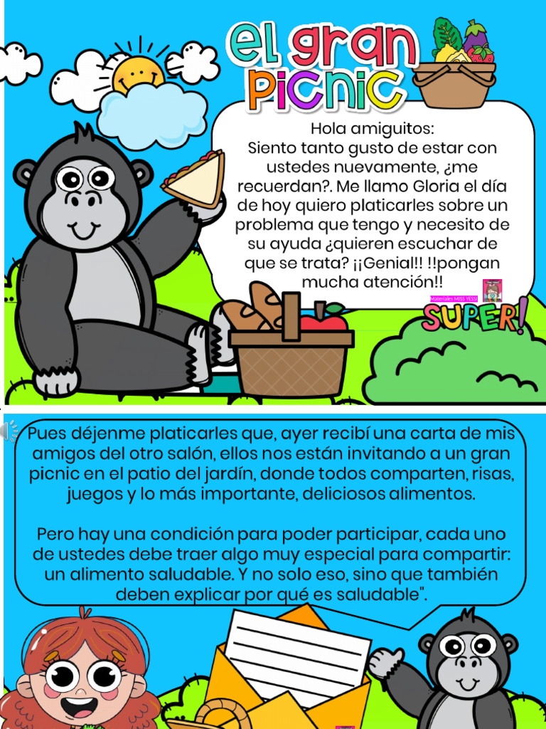 Cuento El Gran Picnic Proyecto Aprendizaje Servicio Comida Saludable | PDF